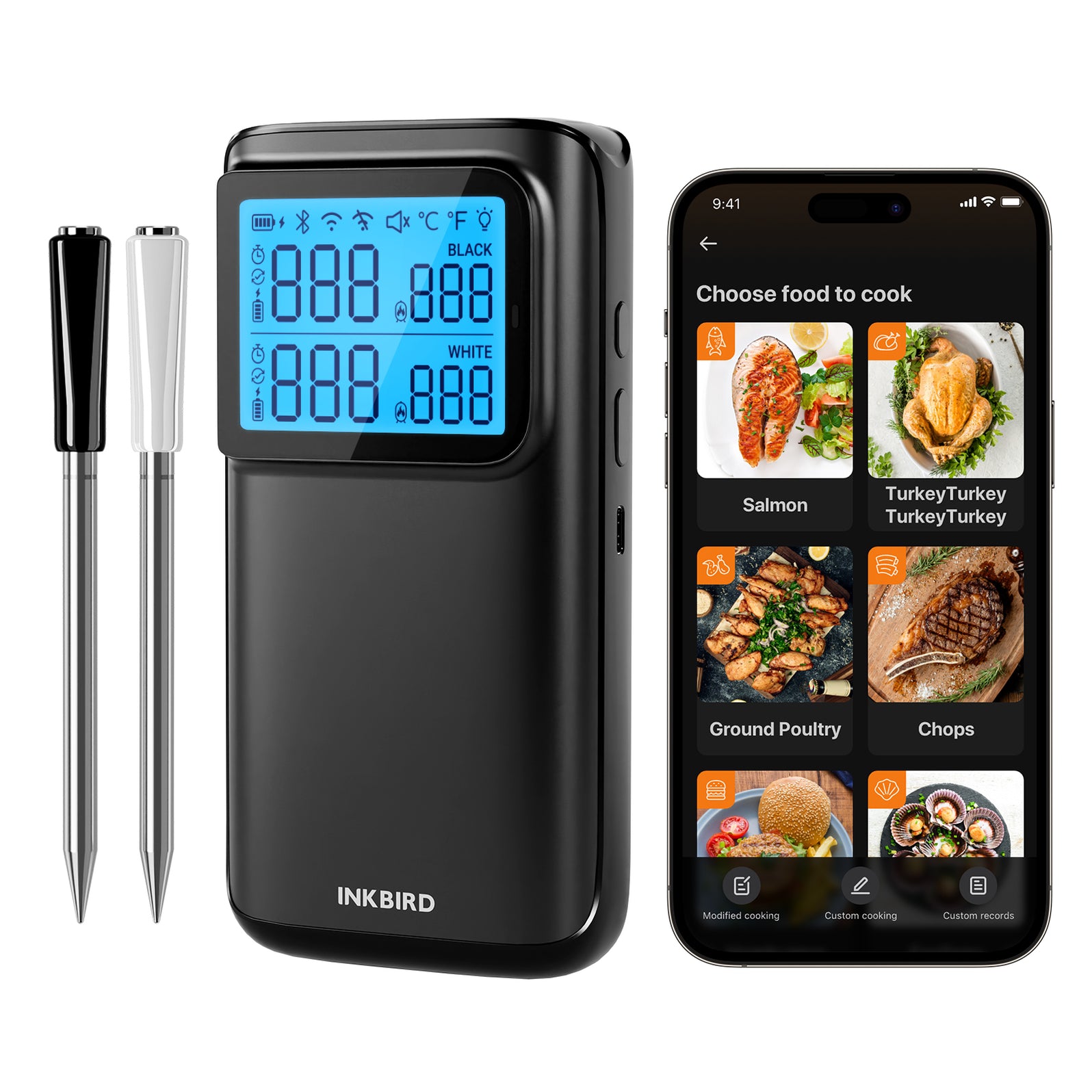 INKBIRD INT-12E-BW Wireless 5G Wifi Bluetooth Multi-Sensor Meat Thermo ...