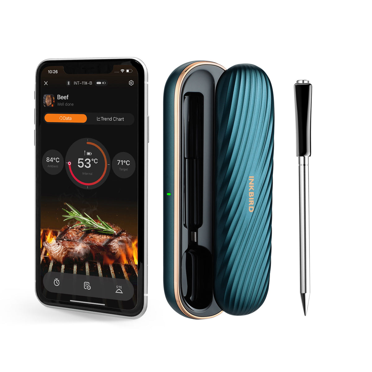 INKBIRD Wire-free BBQ Thermometer Bluetooth Food Probe INT-11X-B ...