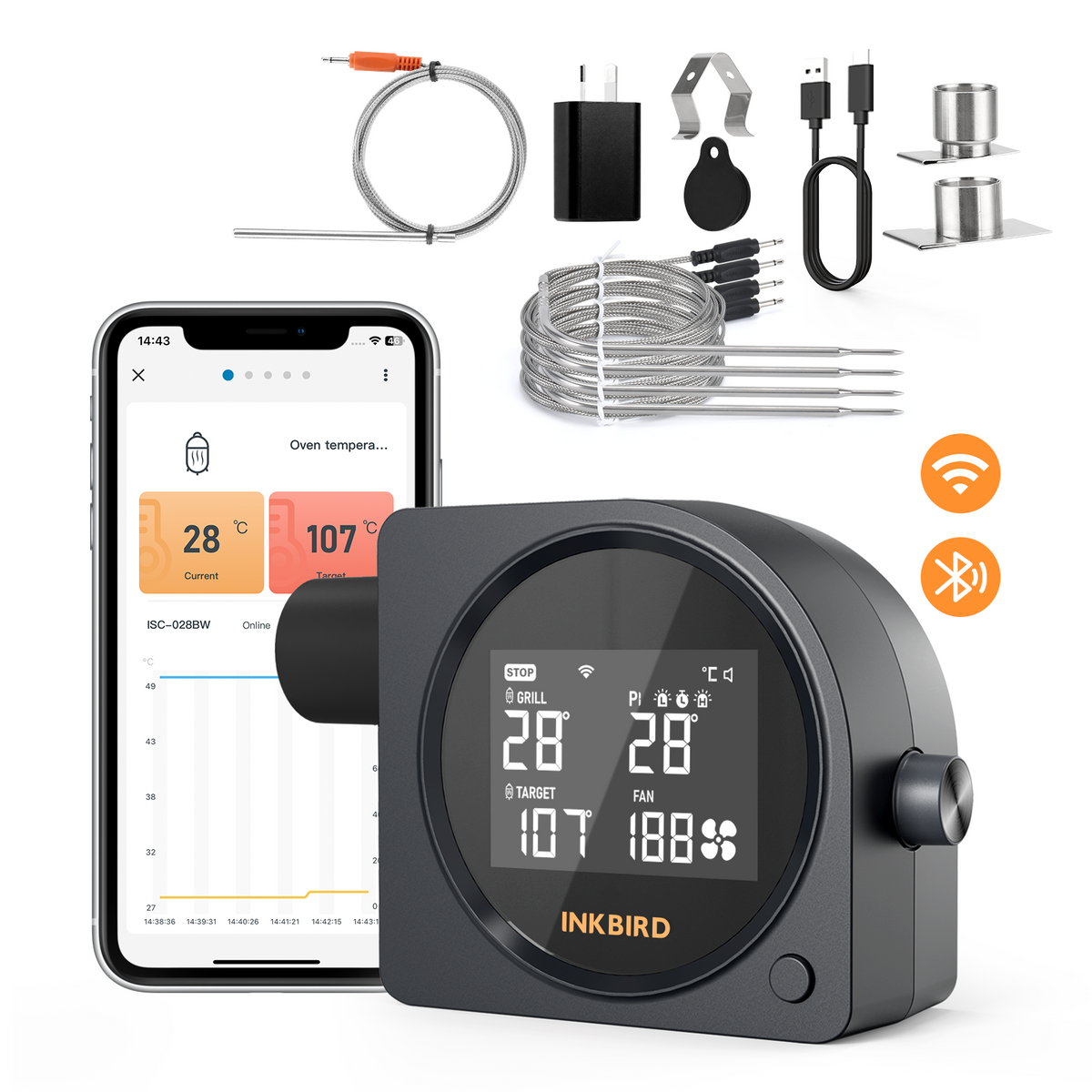 INKBIRD ISC-028-BW Wi-Fi 5G and Bluetooth Grill Temperature Controller ...