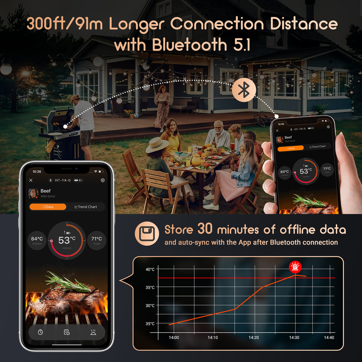 INKBIRD Wire-free BBQ Thermometer Bluetooth Food Probe INT-11X-B ...