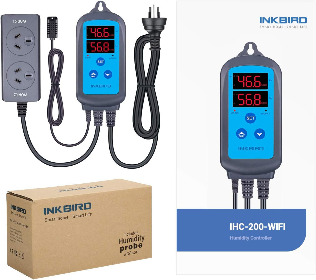 INKBIRD Dual Outlet Pre-Wired Humidistat Humidity Controller IHC-200 ...