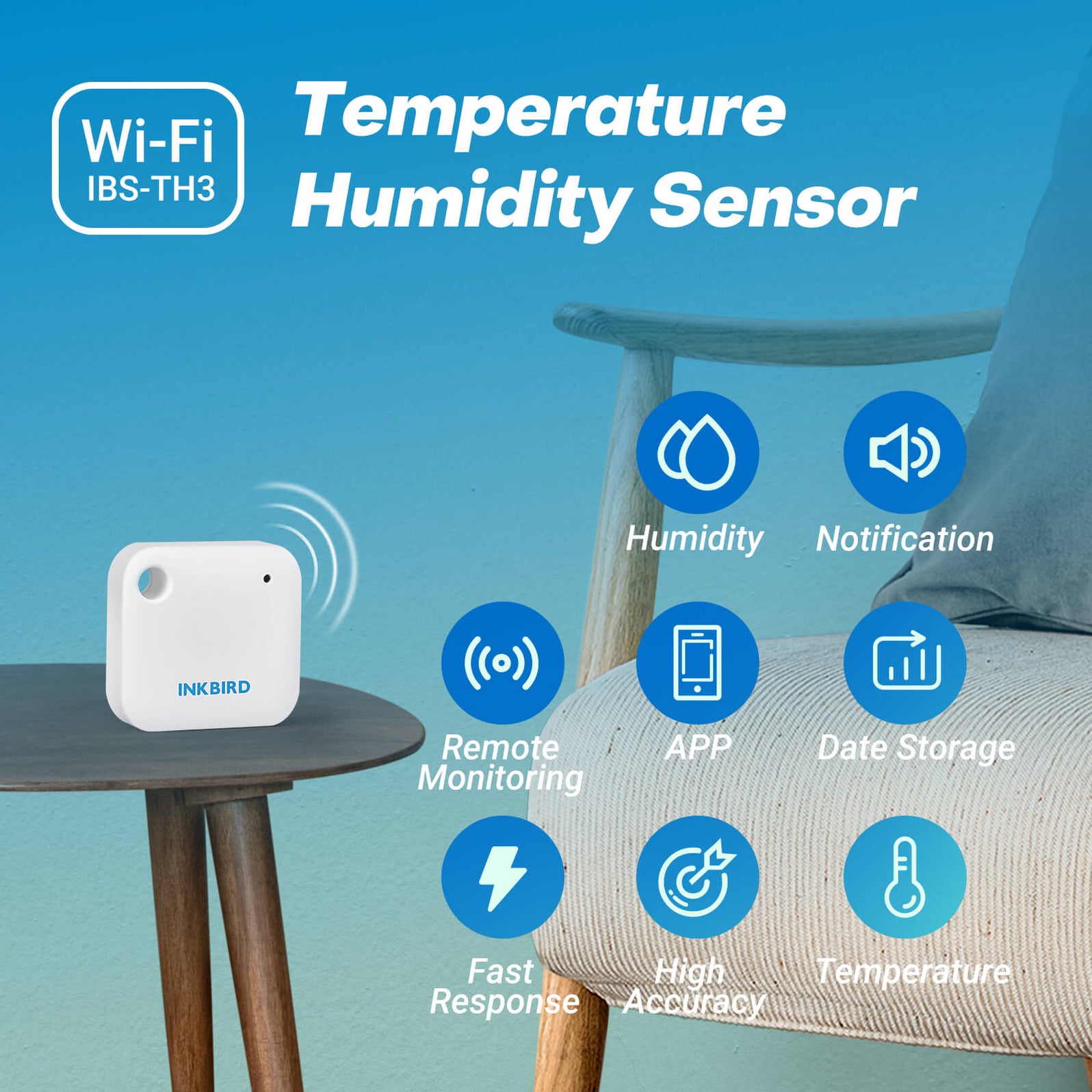 INKBIRD WiFi Thermometer Hygrometer Smart Temperature Humidity Sensor ...
